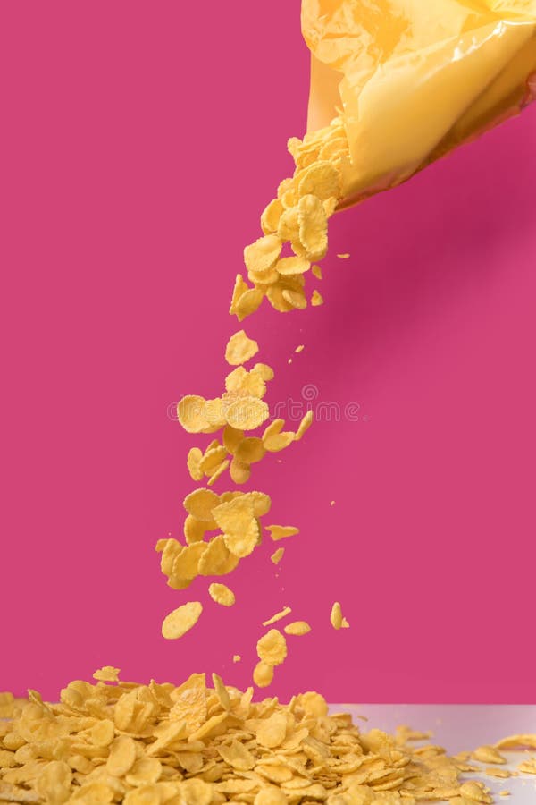 Close-up View of Corn Flakes Pouring Out from Bag Stock Photo - Image ...