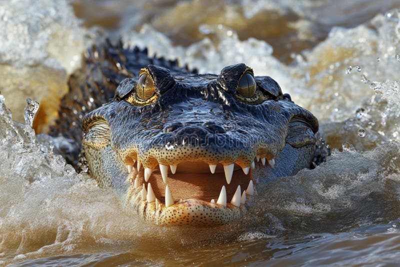 Close-up View of a Crocodile Emerging from Water in a Natural Habitat ...