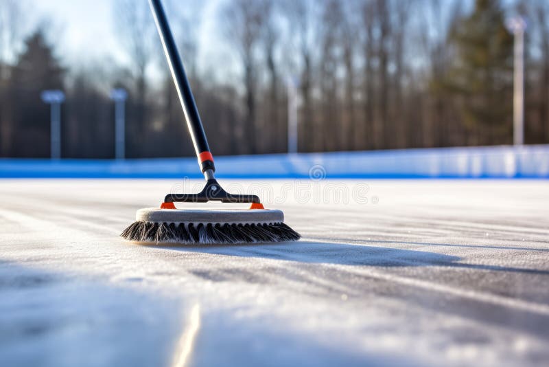 Close-up View of a Curling Broom Sweeping the Ice during a Game Stock ...