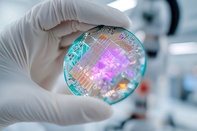 Quantum Chip on Wafer with Holographic Highlights Stock Image - Image ...