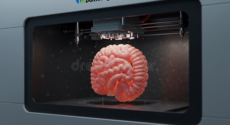 3D Printed Translucent Pink Brain Model in Modern White Printer Stock ...