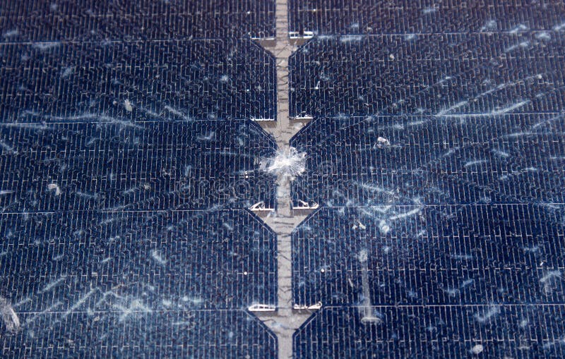 Close Up View of Damaged Broken Solar Panel Tempered Glass Cell. Stock ...