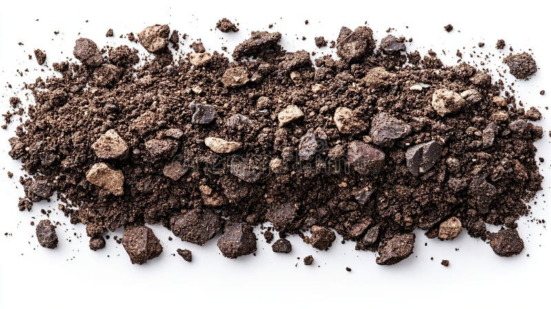 Close-up View of Dark Brown Soil and Small Rocks Isolated on White ...