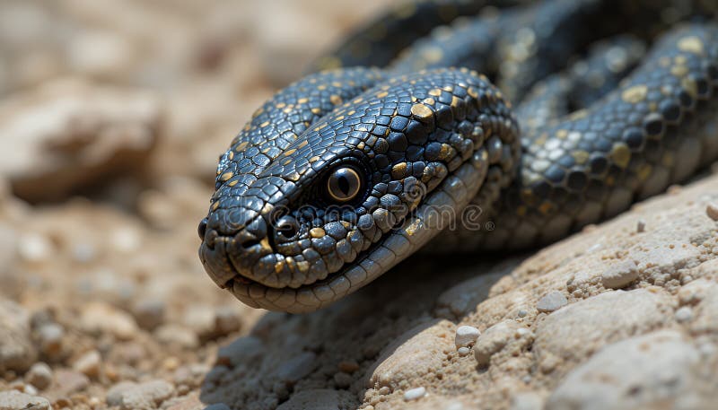 Close-Up of a Dark-Colored Snake on Gravel Ground Stock Illustration ...