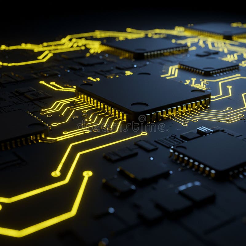 A Close-up View of a Dark Printed Circuit Board (PCB) with Multiple ...
