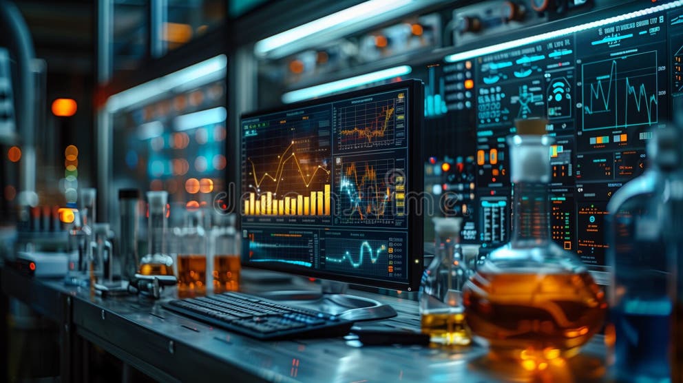Close-Up View of Data Displayed on a Computer Monitor in a Modern Laboratory Stock Photo - Image ...