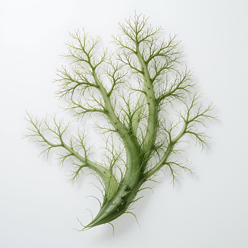 Delicate Green Seaweed Specimen on White Background: Close-up Botanical ...
