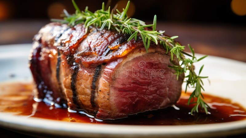 Close-up View of Delicious Bacon-wrapped Filet Mignon Stock ...