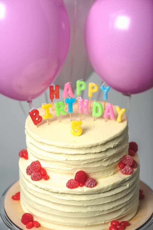 Close-up View of Delicious Birthday Cake with Number Five on Top Stock ...