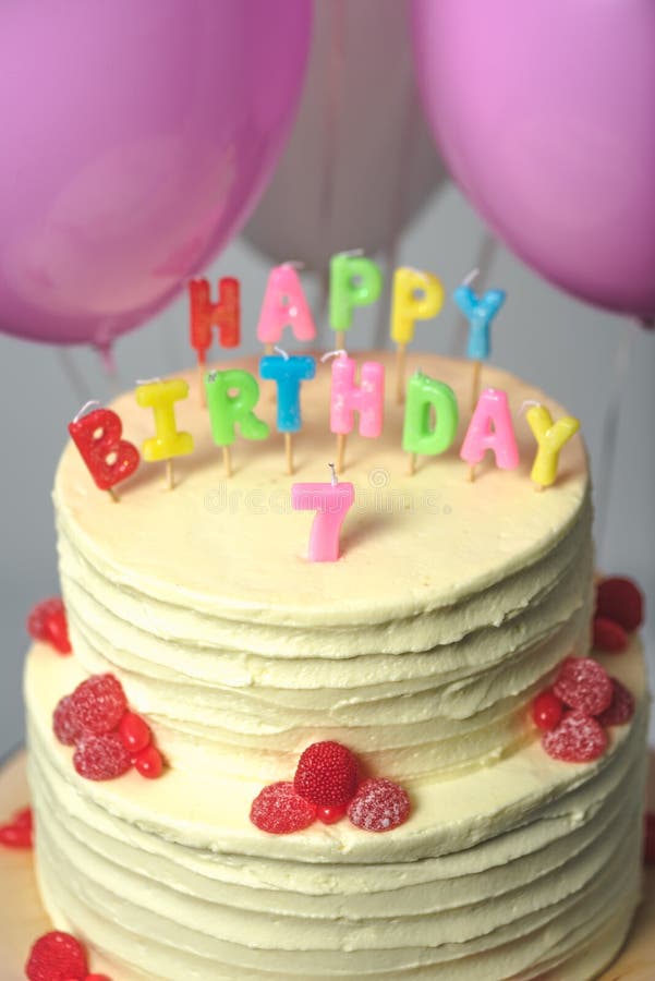 Close-up View of Delicious Birthday Cake with Number Seven Stock Photo ...