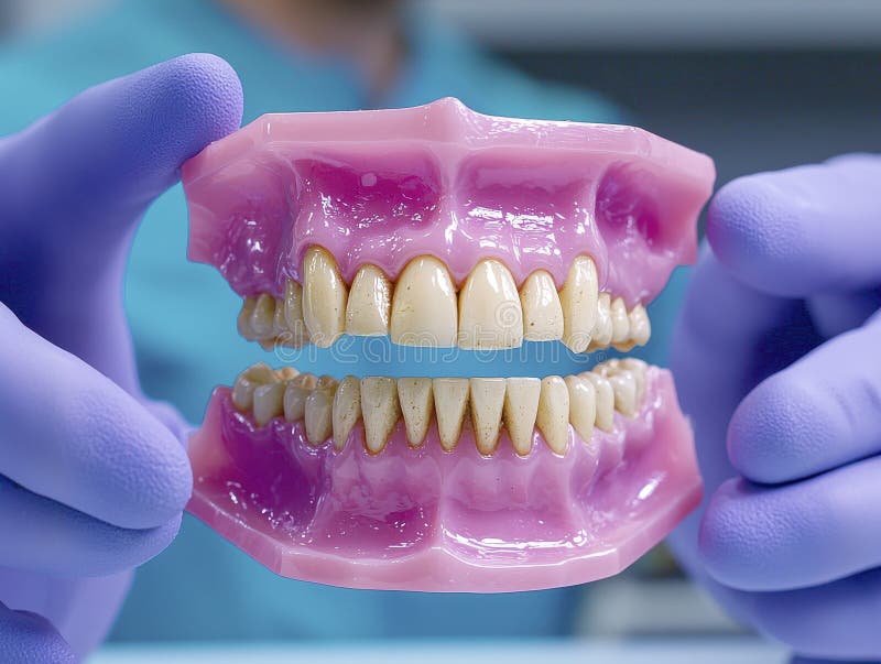 Dental Model with Stained Teeth Held by Gloved Hands Stock Illustration ...