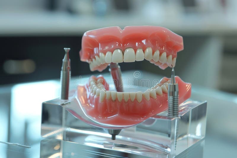 Close Up View of Denture Model with Dental Implants on Display Device ...