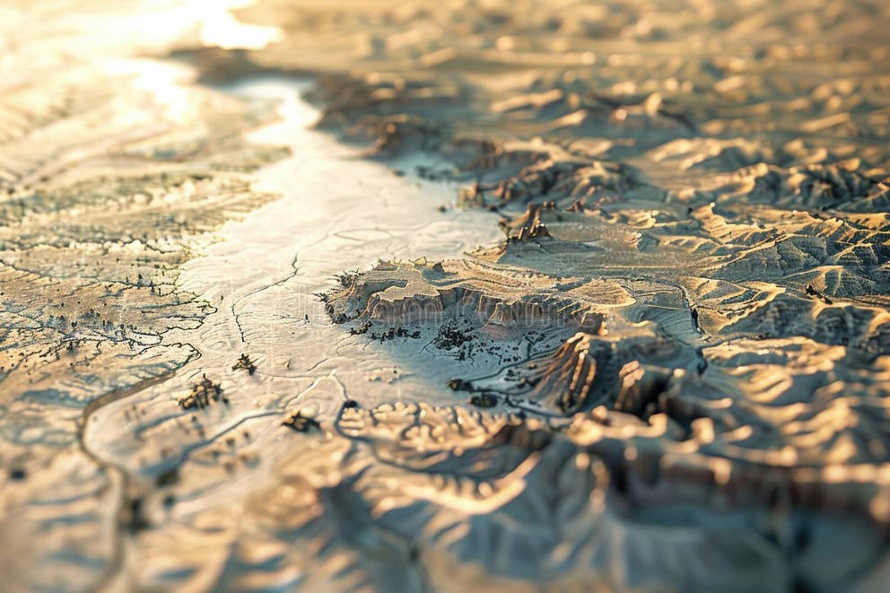 A Close-up View of a Desert Map Showing Terrain and Features, Useful ...