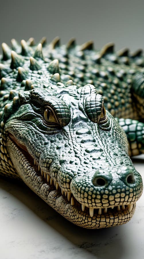 Close Up View of a Detailed Crocodile Figurine Showcasing Intricate ...