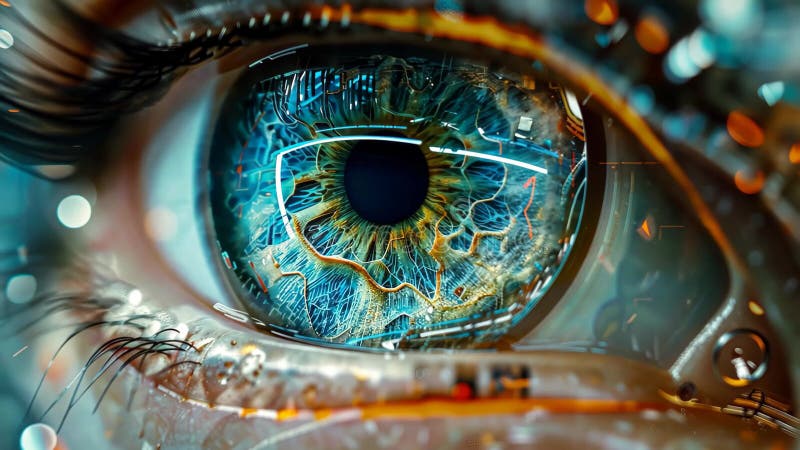 A Close-up View of a Detailed Robotic Eye Showcases Vivid Colors and ...