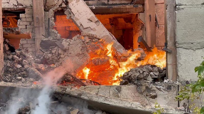 Close-up View of Devastated Ruins from Fire and Explosion Aftermath ...
