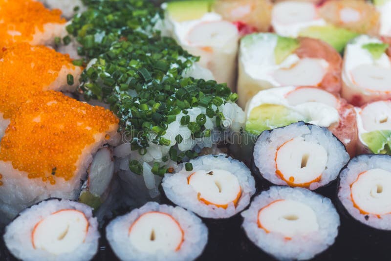 Close Up View of Different Sushi Pieces Stock Photo - Image of asia ...