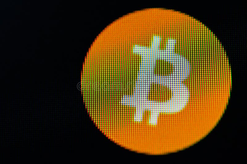 Close-up View of Digital Bitcoin Symbol on High-resolution Led Display ...