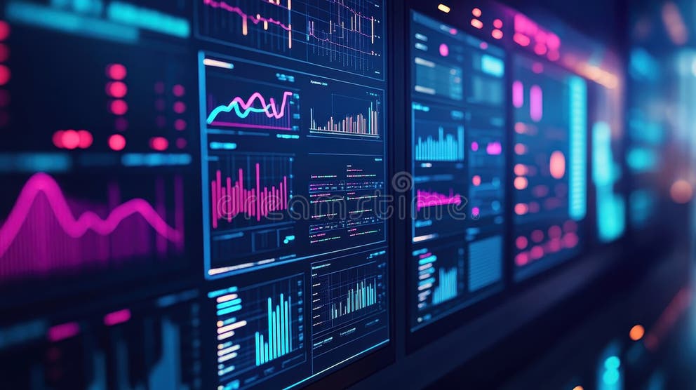 A Close-up View of Digital Data Visualizations on Screens, Showcasing ...
