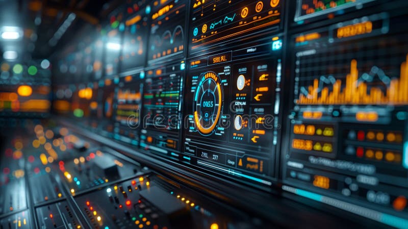 Close-Up View of Digital Displays in a Control Room Stock Image - Image ...