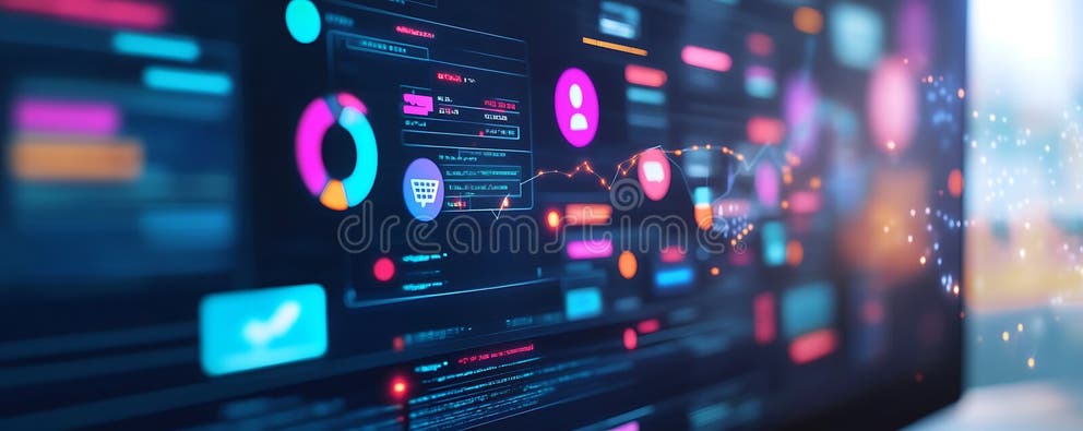 Close Up View of a Digital Interface with Charts and Data ...