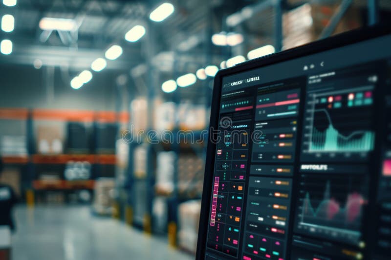 Digital Inventory Management System with Blurred Warehouse Background ...