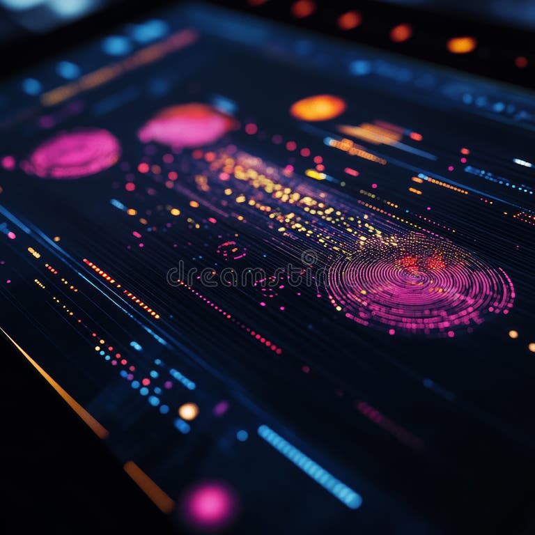 Close Up View of Digital Touchscreen Display Showing Colorful Data Visualizations Stock ...