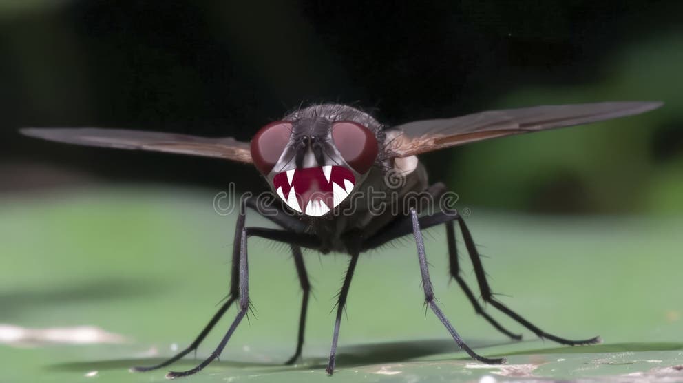Aggressive Fly with Sharp Teeth on a Green Leaf Stock Illustration ...