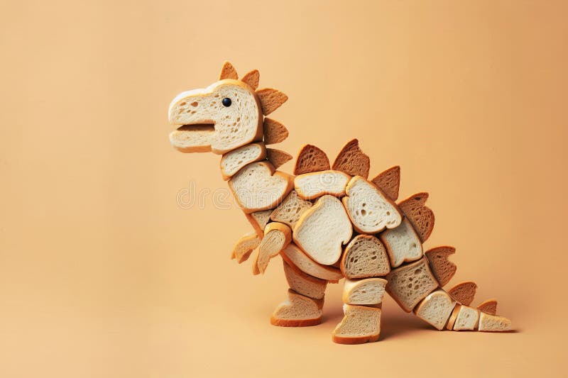 Close Up View of Dinosaur Formed from Sliced Bread, Showcases Intricate ...
