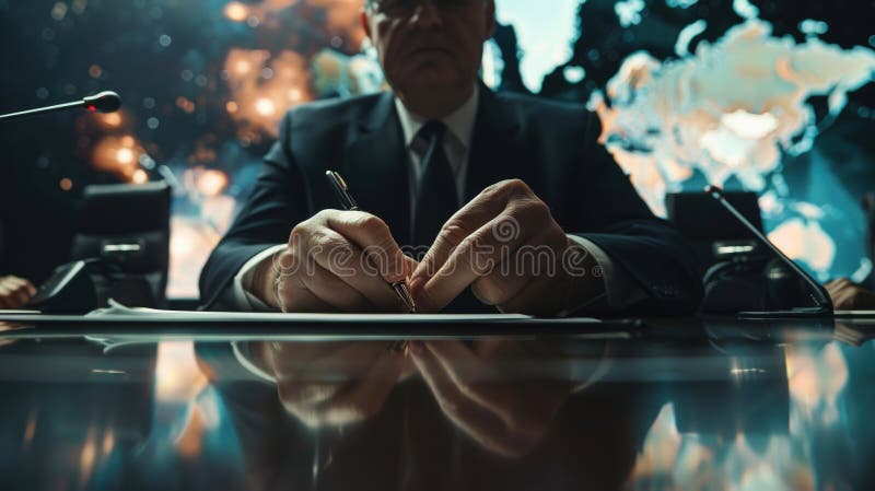 Close Up View of Diplomatic Discussion at Political Meeting Table Stock ...