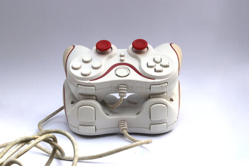 Dirty Used Wired Gamepad Controller with White and Red Accent Isolated ...