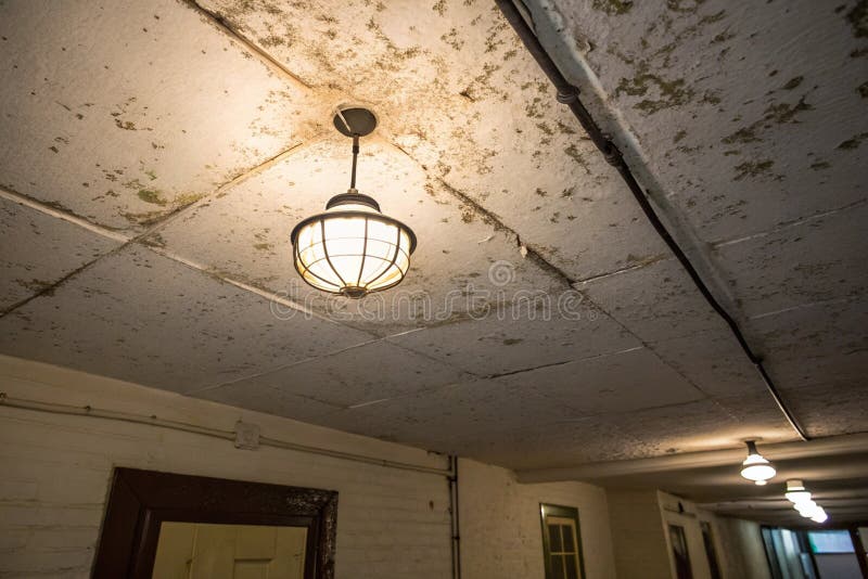 View of a Dirty White Ceiling with Small Lamp Stock Illustration ...