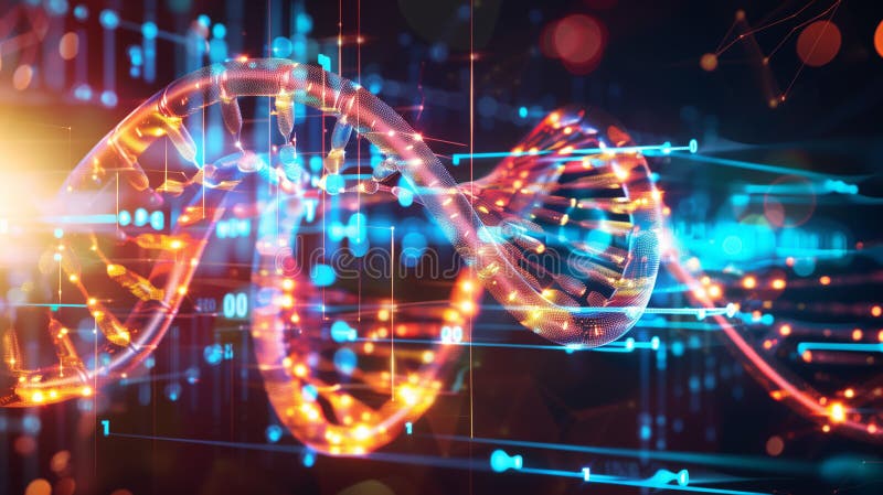 Close Up View of a Dna Double Helix, Rotating DNA Glowing Molecule on ...