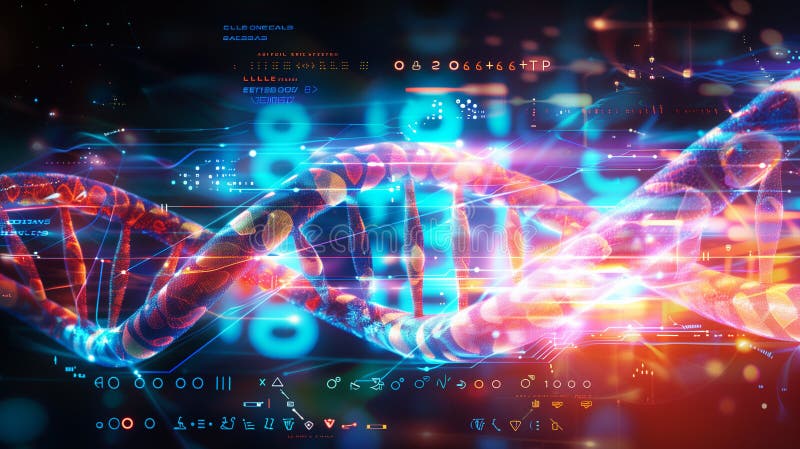 Close Up View of a Dna Double Helix, Rotating DNA Glowing Molecule on ...