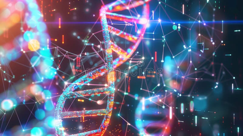 Close Up View of a Dna Double Helix, Rotating DNA Glowing Molecule on ...