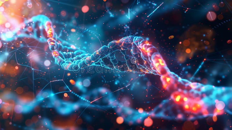 Close Up View of a Dna Double Helix, Rotating DNA Glowing Molecule ...