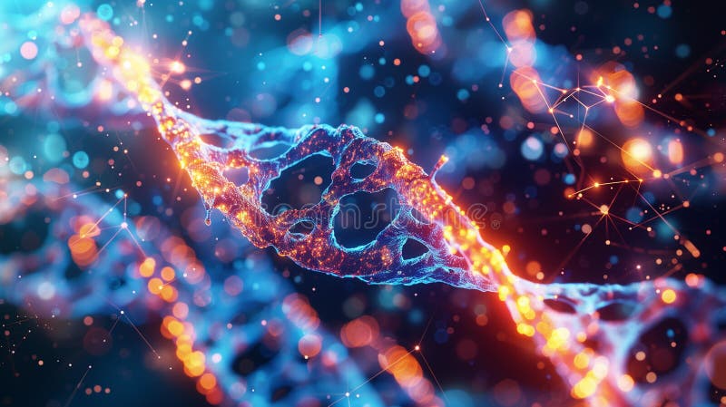 Close Up View of a Dna Double Helix, Rotating DNA Glowing Molecule ...