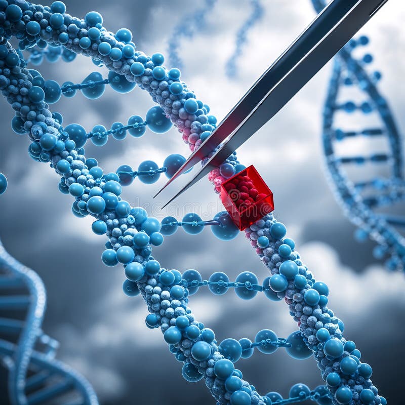 Close-Up of DNA Double Helix with Spherical Blue Molecules Stock ...
