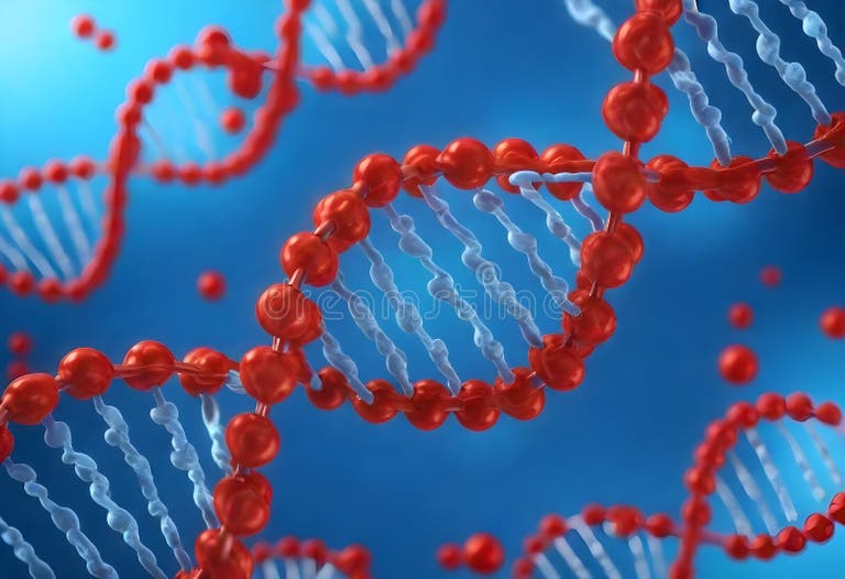 A Close-up View of a DNA Helix Structure Surrounded by Red Spherical ...