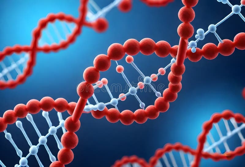 A Close-up View of a DNA Helix Structure Surrounded by Red Spherical ...