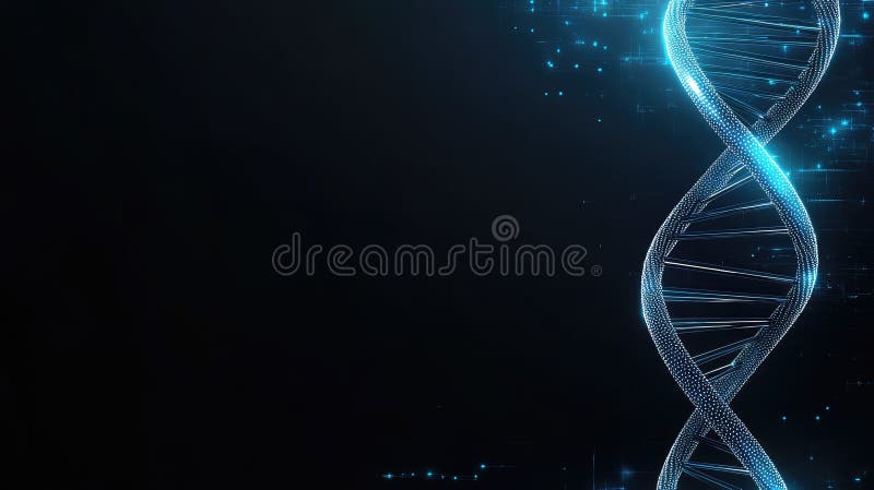 A Close-up View of a DNA Helix Surrounded by Luminous Blue Particles ...