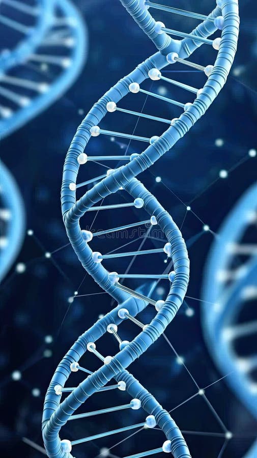 A Close-up View of a DNA Helix Surrounded by Luminous Blue Particles ...