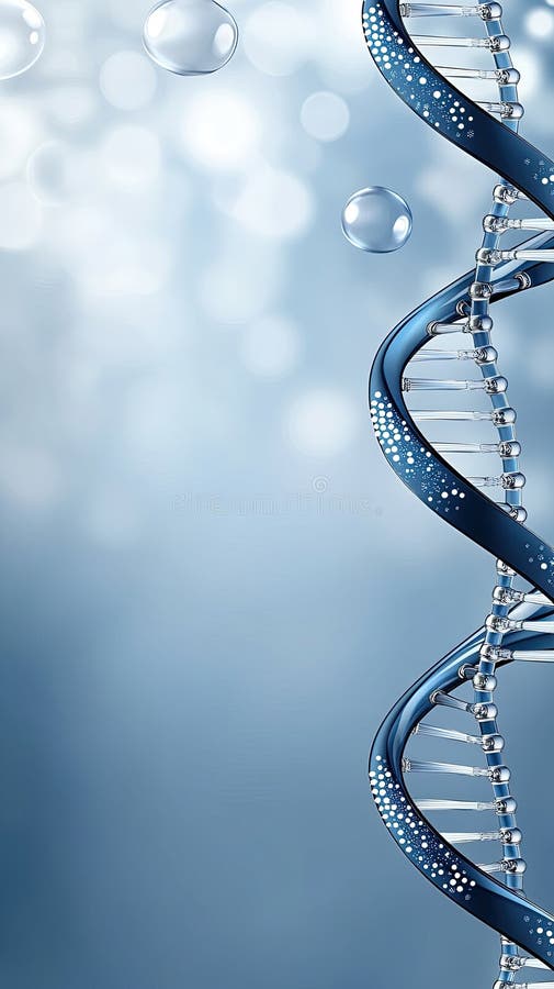 A Close-up View of a DNA Helix Surrounded by Luminous Blue Particles ...