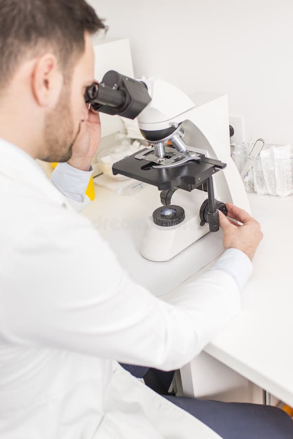 Doctor Looks through the Microscope Stock Image - Image of working ...