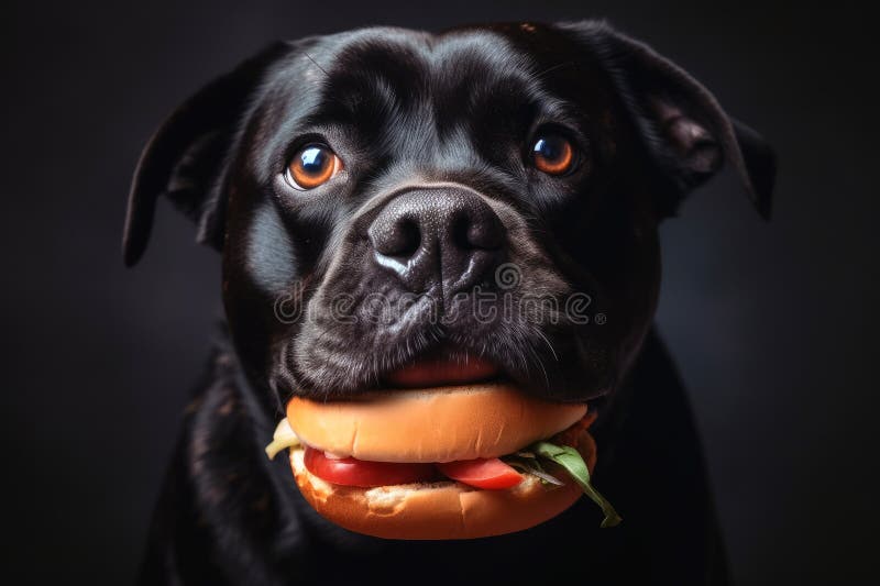 Close Up View of a Dog with a Burger in Its Muzzle Created with ...