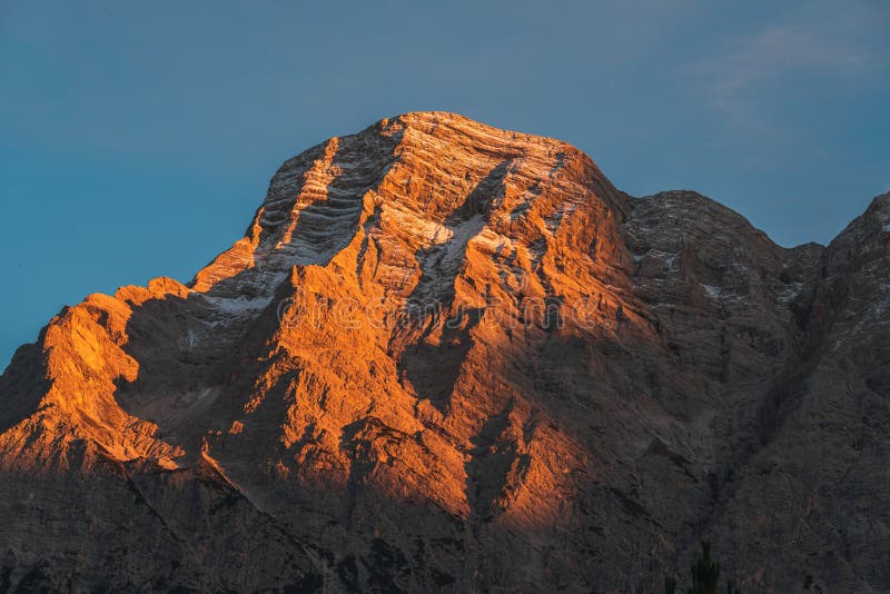 Close Up View of the Dolomite Mountain Peak at Sunset, Dolomite Alps in ...