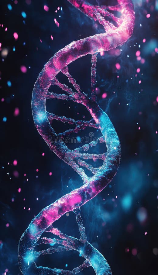 Close-up View of the Double Helix DNA Structure Glowing in Vibrant ...