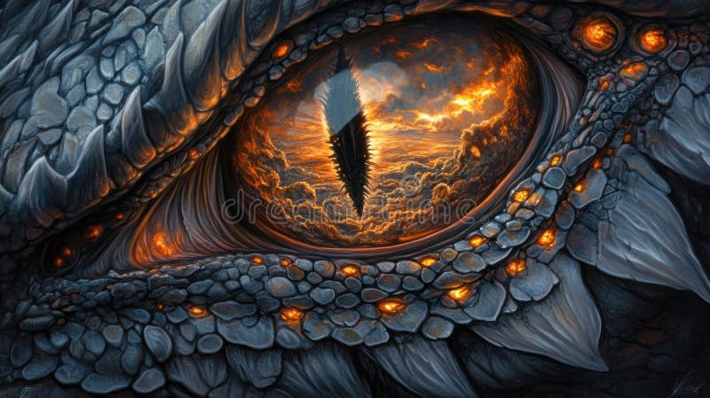 Close-up View of a Dragon Eye with a Detailed Dragon Figure in the ...