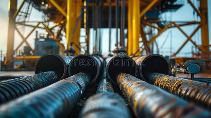 Close-Up View of Oil Rig Drilling Pipes on a Sunny Day Stock Photo ...