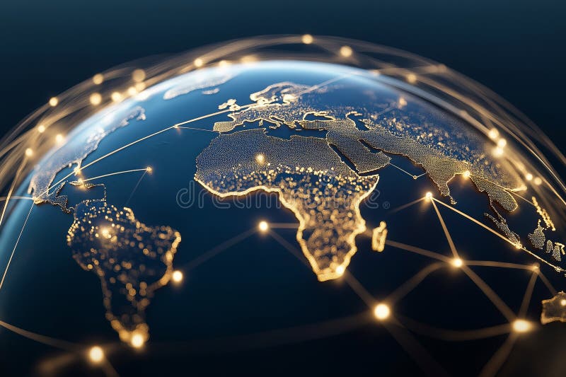 Close-Up View of Earth Highlighting Glowing Continents and Networking ...